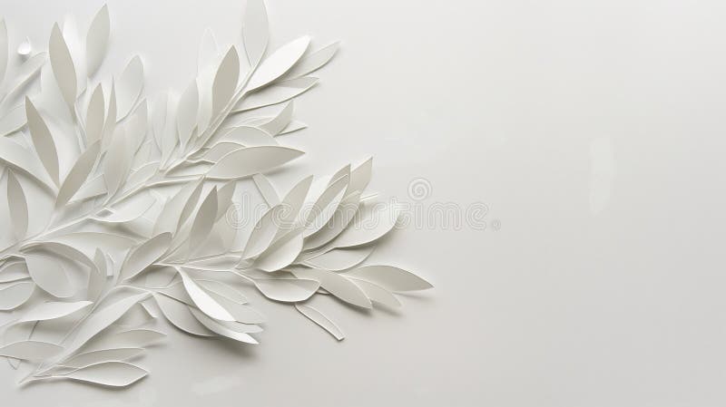 Elegant Composition of White Paper Branch with Leaves on White ...