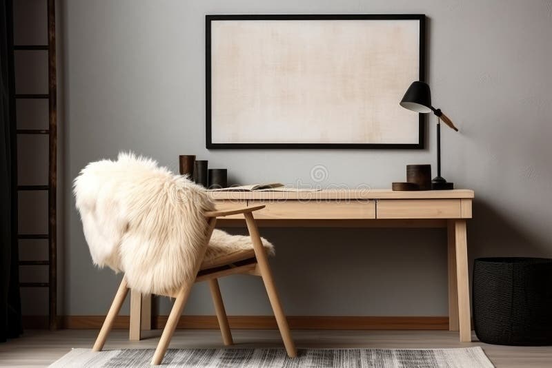 Elegant Composition of Workplace Interior with Mock Up Poster Frame and ...