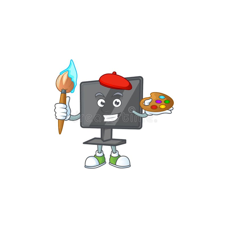 An Elegant Computer Screen Painter Mascot Icon with Brush Stock Vector ...
