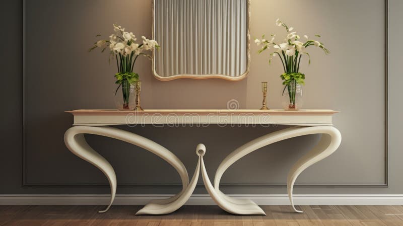Elegant Console with Floral Mirror Design Stock Illustration ...