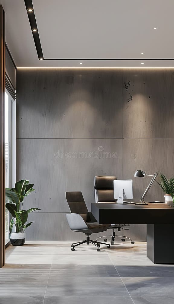 Elegant Contemporary Gray Office Design Featuring Interactive Setup for ...