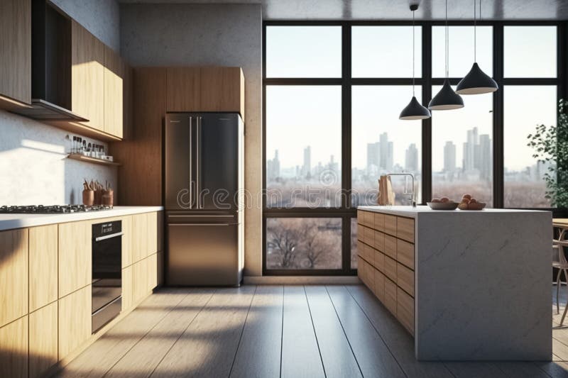 Elegant Contemporary Kitchen Room Interior. Bright Modern Kitchen White ...