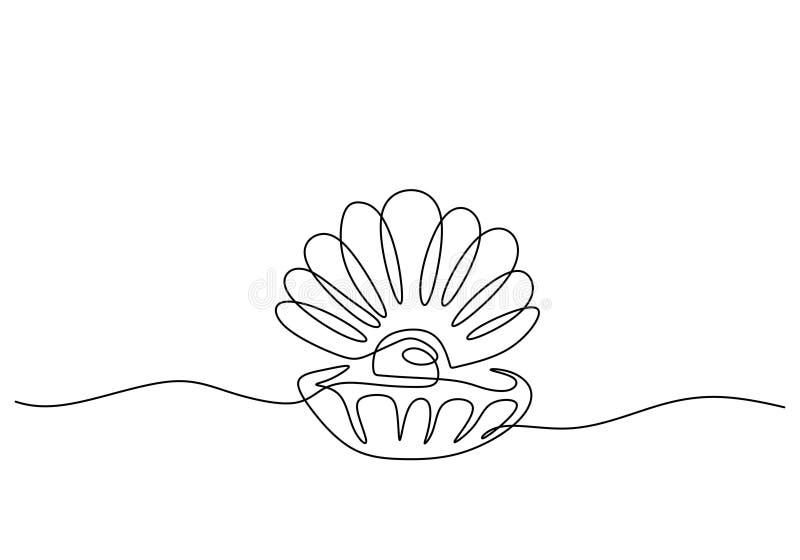 Elegant Continuous Line Art of Pearl Oyster with Pearl in Scalloped ...