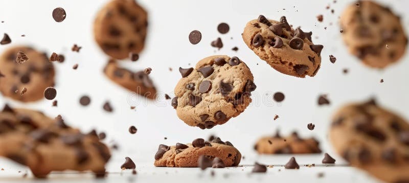 Elegant Cookies in Levitation, Gracefully Falling on a Pristine White ...