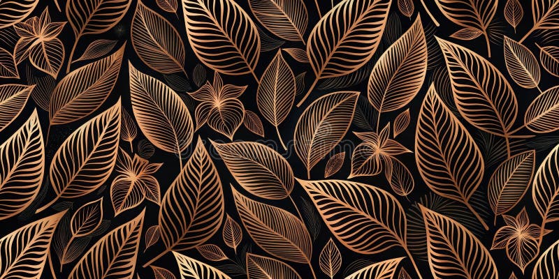 Elegant Copper Leaf and Flower Pattern Design on Dark Background ...