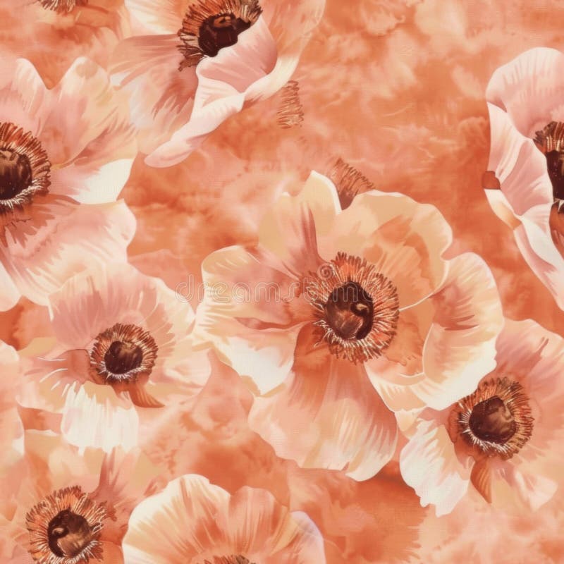 Elegant Coral Poppies Pattern for Textile Design Stock Photo - Image of ...