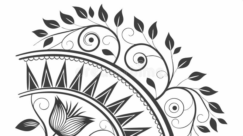 Elegant Corner Radial Pattern with Swirling Vines and Floral Decorative ...