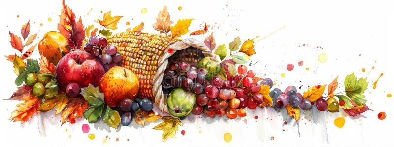 Elegant Cornucopia Illustration on White Background for Thanksgiving or ...