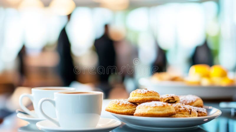 Elegant Corporate Breakfast with Cappuccino and Pastries at Networking ...