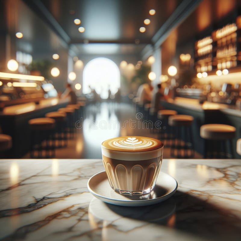 Elegant Cortado on a Marble Countertop, Softly Blurred Cafe Interior ...