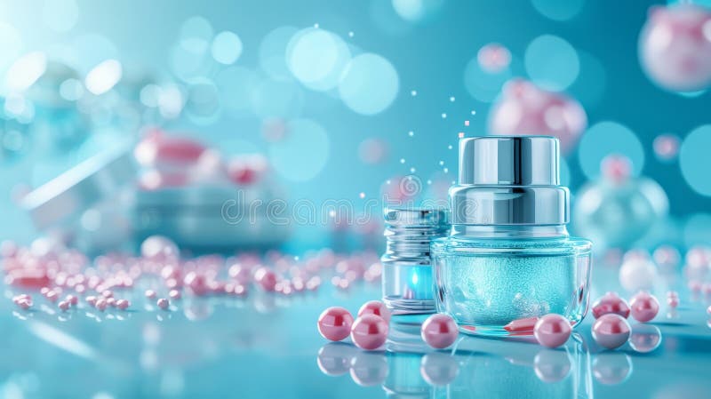 Elegant Cosmetic Jar with Pearls on Blue Background Stock Illustration ...