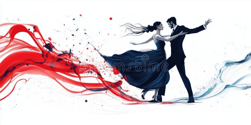 Elegant Couple Dancing with Flowing Red and Blue Abstract Elements in ...