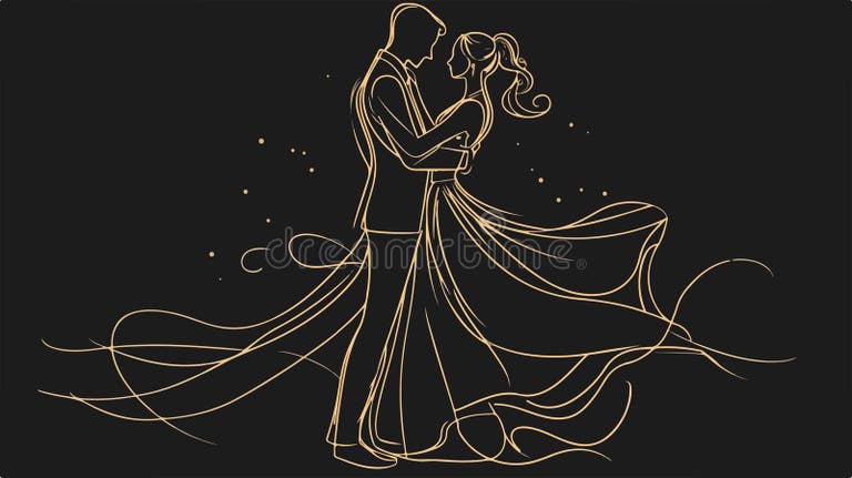 Elegant Couple Dancing Gracefully in Simple Line Vector Illustration ...