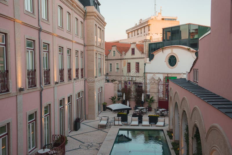 Luxurious Hotel Courtyard with Classical and Modern Architecture in ...
