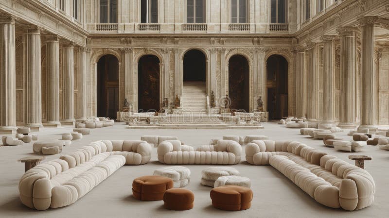 Elegant Courtyard with Modern Seating Stock Illustration - Illustration ...