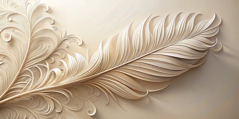 Elegant Cream-colored Paper Art Featuring Intricate Feather Design ...