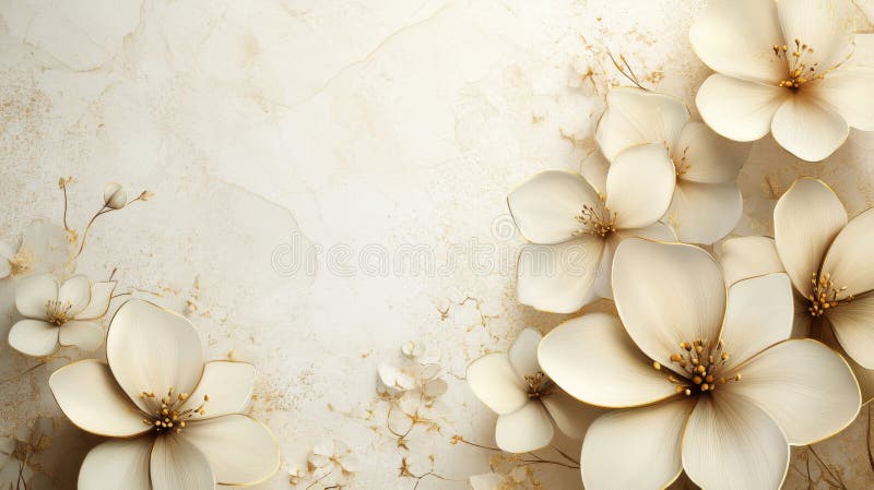 Elegant Cream Flowers on a Textured Beige Background Stock Illustration ...