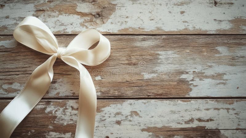 Elegant Cream Ribbon Bow on Rustic Wooden Background Stock Illustration ...