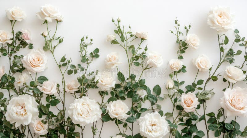 Elegant Cream Roses Arranged Against White Background Stock ...