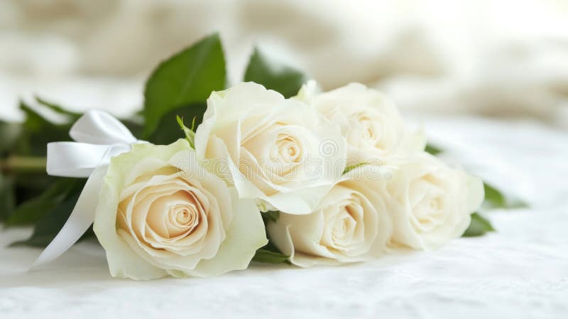 Elegant Cream Roses Bound with a White Ribbon Stock Illustration ...