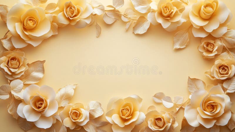 Elegant Cream Roses and Leaves Frame Design Stock Illustration ...