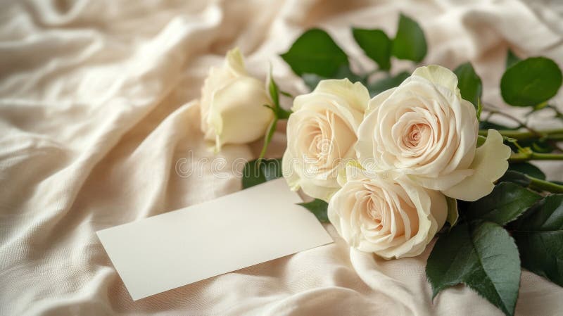 Elegant Cream Roses Resting on Soft Fabric with Note Stock Illustration ...