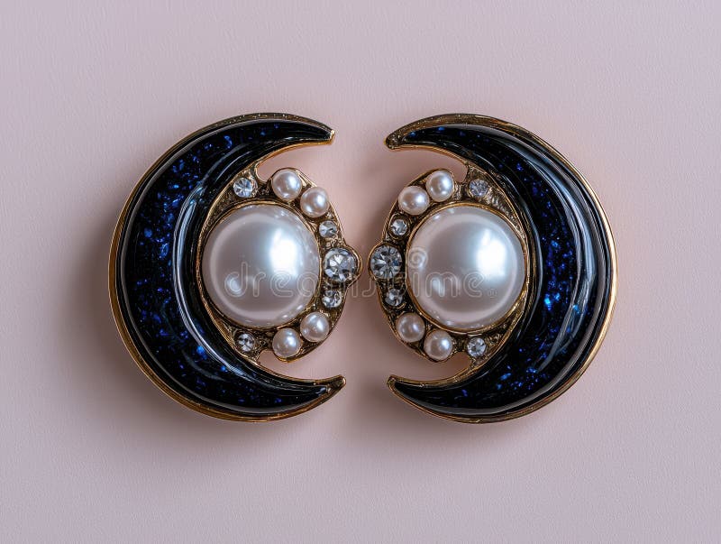 Elegant Crescent Moon Earrings with Pearls and Crystals Stock ...