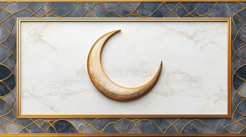 Elegant Crescent Moon Framed by Intricate Islamic Patterns Stock ...