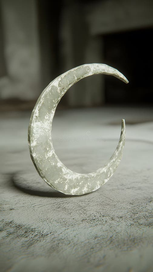 Elegant Crescent Moon Sculpture on Textured Floor Stock Illustration ...