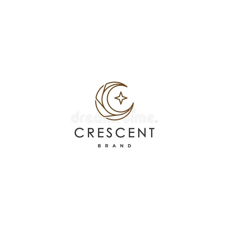 Elegant Crescent Moon and Star Logo Design Line Icon Vector in Luxury ...