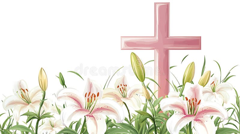 Elegant Cross with Lilies on White Background for Easter Decor Stock ...