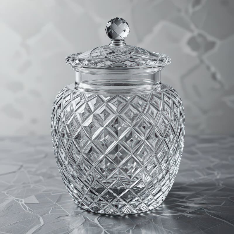 Elegant Crystal Jar with Beautifully Cut Diamond Patternup, Reflecting ...