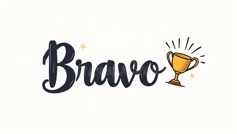 Elegant Cursive Bravo with Mini Trophy Congratulatory Concept Stock ...