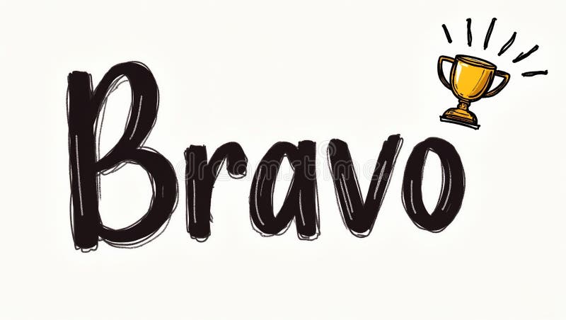 Elegant Cursive Bravo with Mini Trophy Congratulatory Concept Stock ...