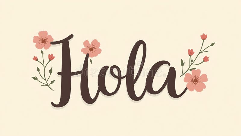 Elegant Cursive Hola with Delicate Flowers for a Welcoming Vibe Stock ...