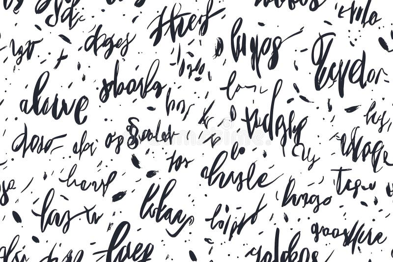 Elegant Cursive Phrases: Seamless Pattern in Handwritten Script, Black ...