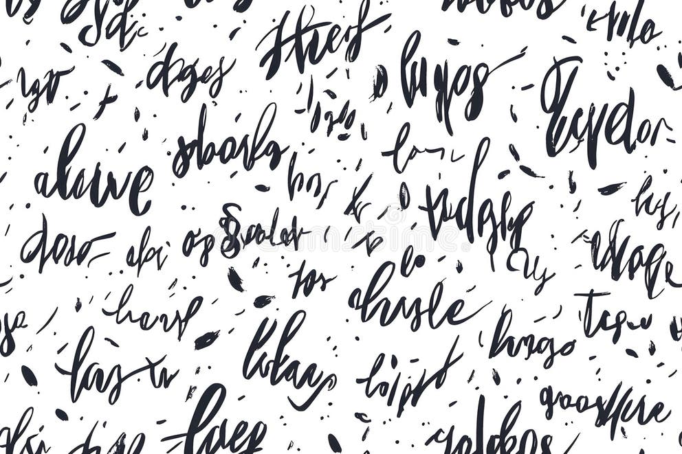 Elegant Cursive Phrases: Seamless Pattern in Handwritten Script, Black ...