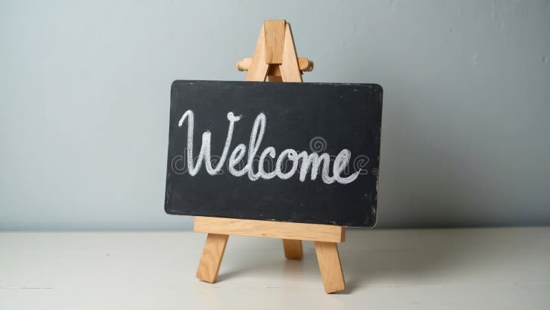 Elegant Cursive Welcome on Chalkboard on Wooden Easel Against Light ...