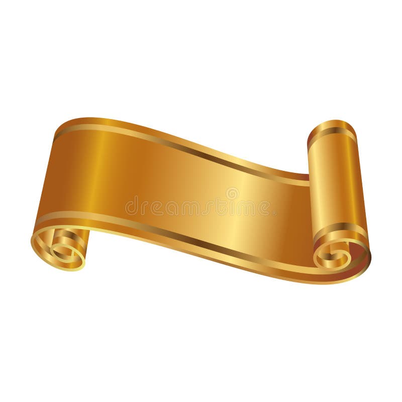 Elegant Curved Gold Ribbon with Stitching on White Background ... Elegant Curved Gold Ribbon with Stitching on White Background ...