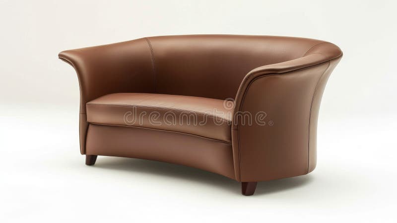 Elegant Curved Leather Sofa with Decorative Stitching and Refined ...