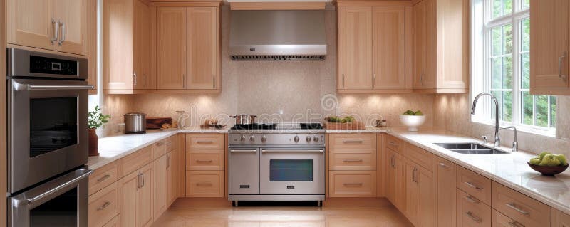 Elegant Custom Maple Kitchen Design in Luxury Setting Stock ...