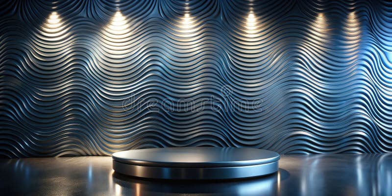 Elegant Cylindrical Display Platform before a Wavy Metallic Wall with ...