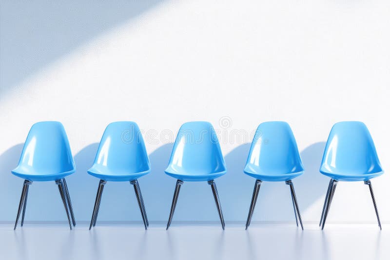 Elegant 3D Blue Chairs Arranged on Soft White Background. Stock ...