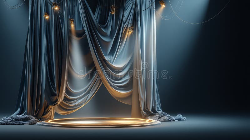 Elegant 3D Curtain with Spotlight Above a Circular Stage and Dramatic ...