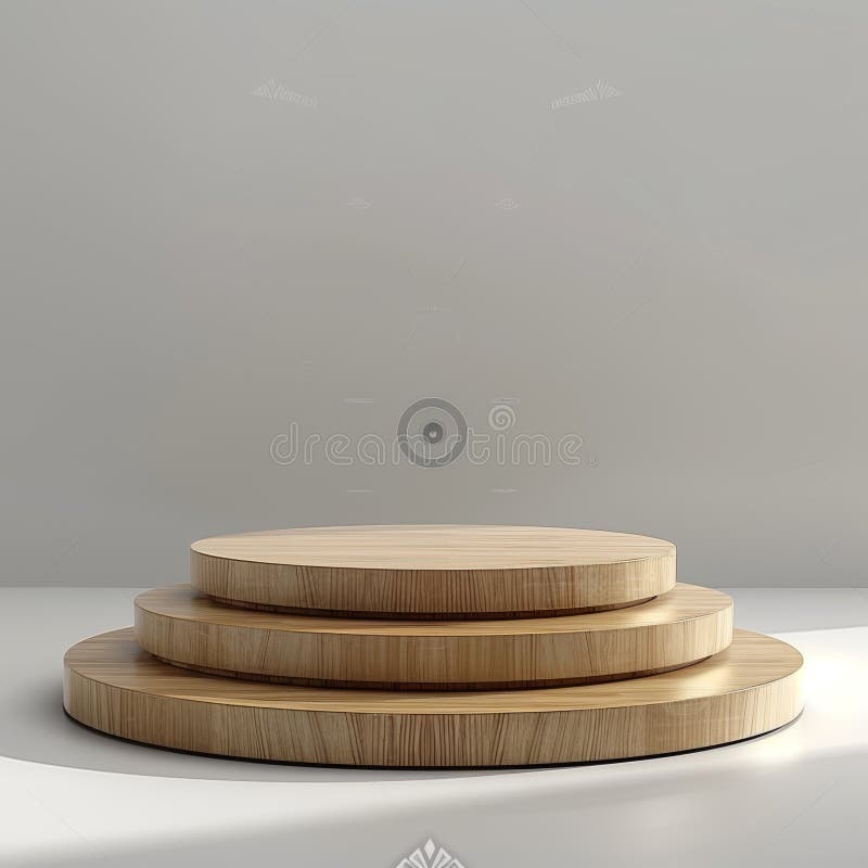Elegant 3D Minimal Element with Wooden Circular Platforms for Modern Design and Presentation ...