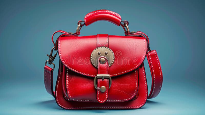 Elegant 3d Render of a Crimson Leather Ladies Purse on a Modern Azure ...
