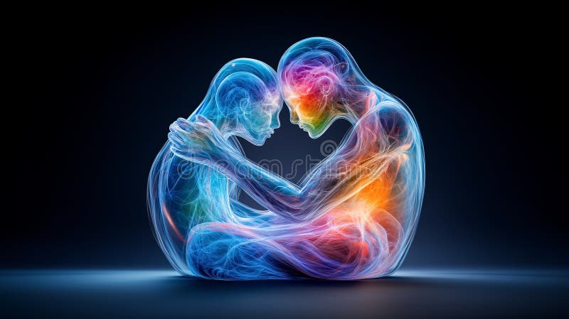 Elegant 3D Sculpture of Two Abstract Human Forms Embracing Stock ...