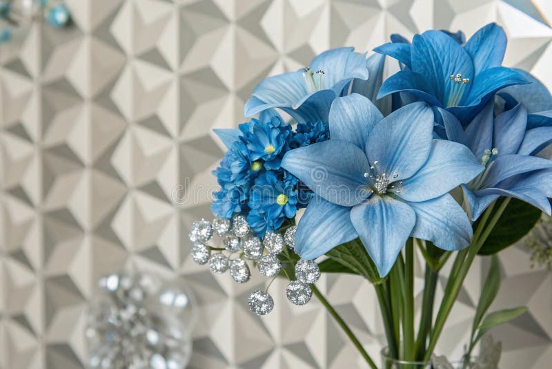 Blue Flowers Crystal on Triangle 3D Wallpaper Stock Illustration ...