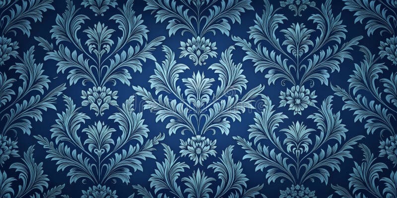 Elegant Damask Pattern in a Deep Blue Hue, Ideal for Fabric, Wallpaper ...