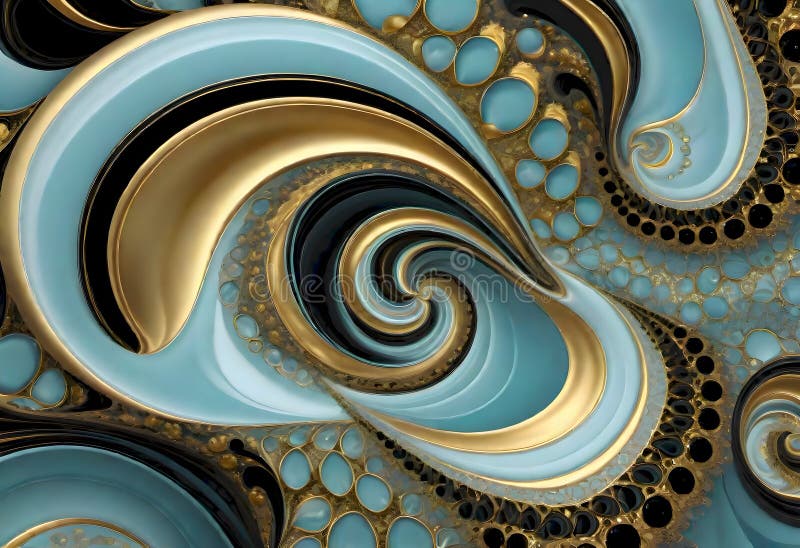Elegant Dance of Abstract Fluid Forms in Blue and Gold, Capturing the ...